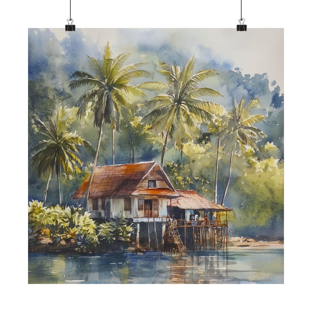 Kerala India Watercolor Painting, Tropical Malabar Coast, Palm Trees ...