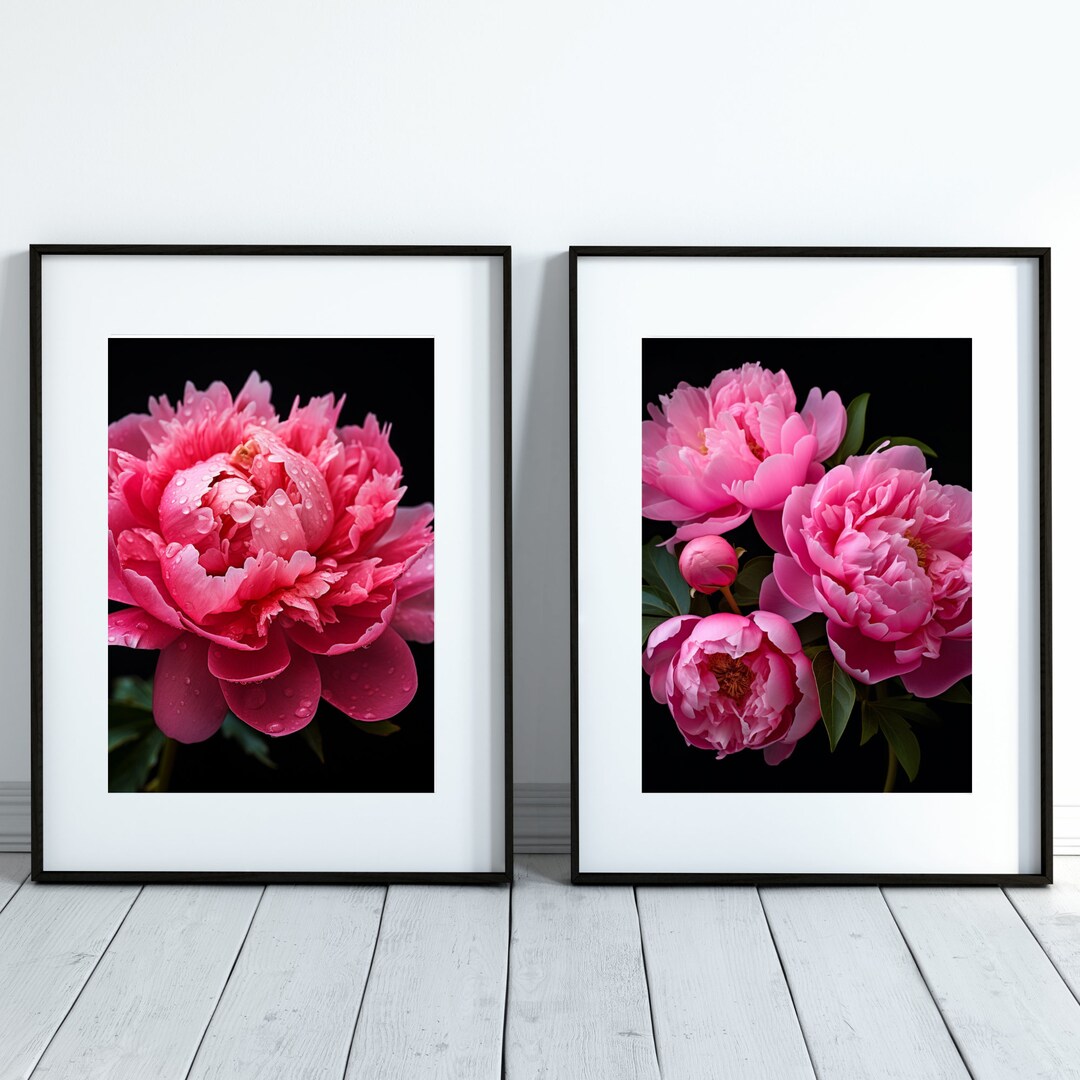 Set of 2 Pink Peony Wall Art, Peony Prints, Flower Print Download ...