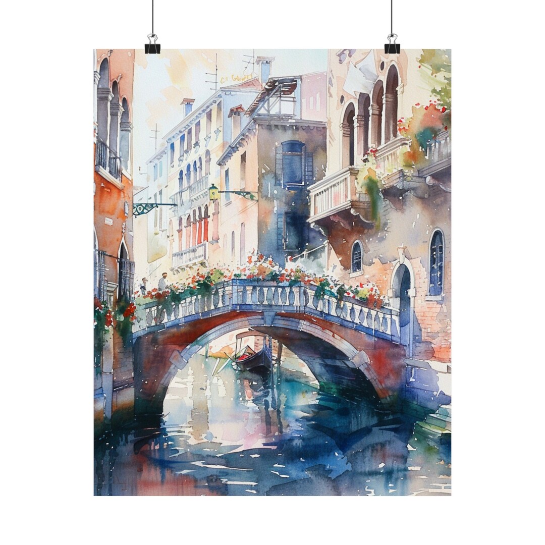 Venice Painting Canal and Gondola Watercolor Art Print, Venice Travel ...