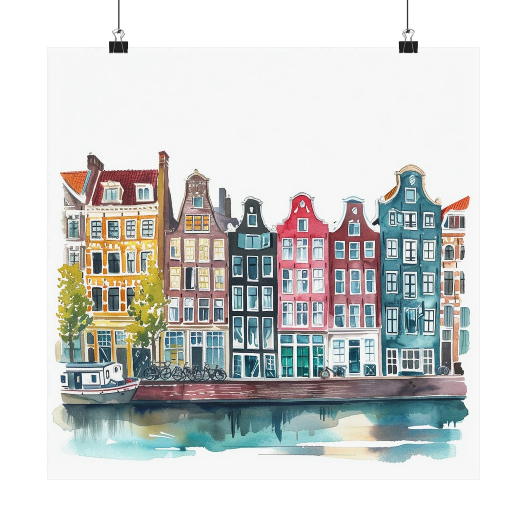 Amsterdam Painting Spring Cityscape Watercolor Art Print, Netherlands ...