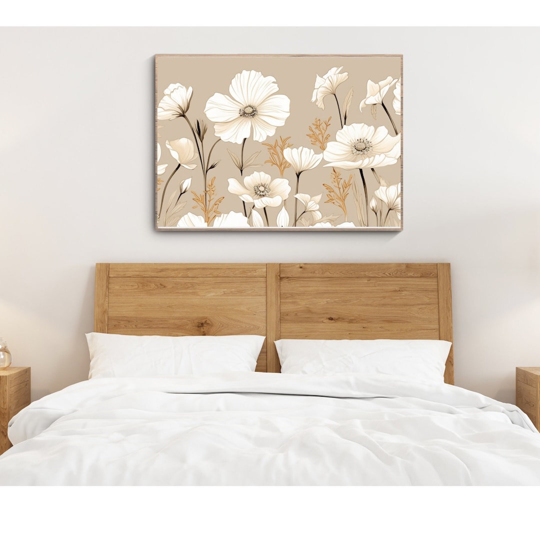 Sepia-Blumenwandkunst, Boho-Blumenkunst, Boho-Blumen-Download, Boho-Horizontalblumendruck ...