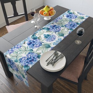 Blue Hydrangea Table Runner, Hydrangeas Table Runner, Hydrangea Dining ...