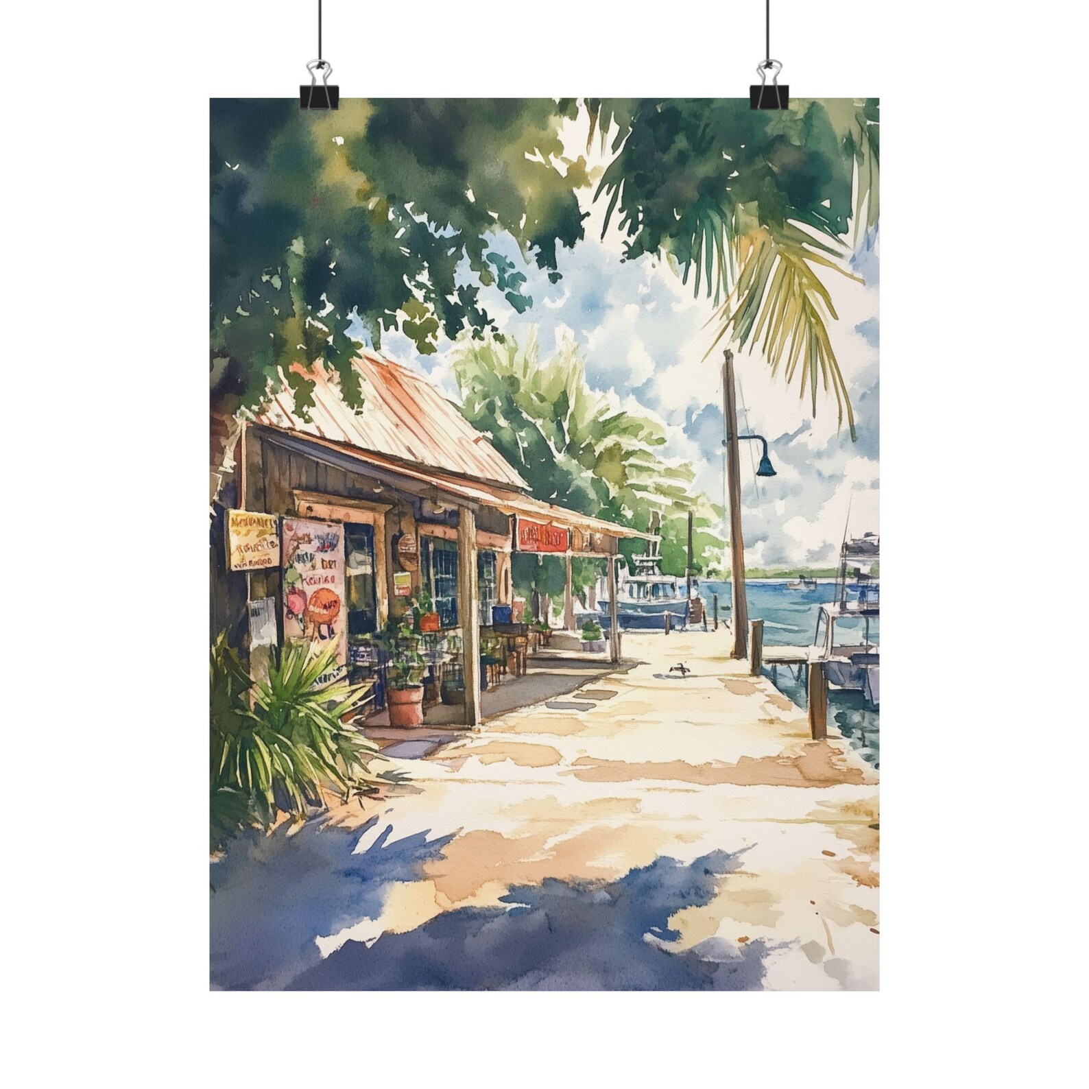 Key Largo Art, Bait Shop Watercolor Painting, Seaside Dock Print ...