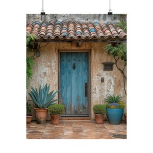 European Rustic Blue Door Art, Vintage Spanish Tile Villa Print, Europe ...