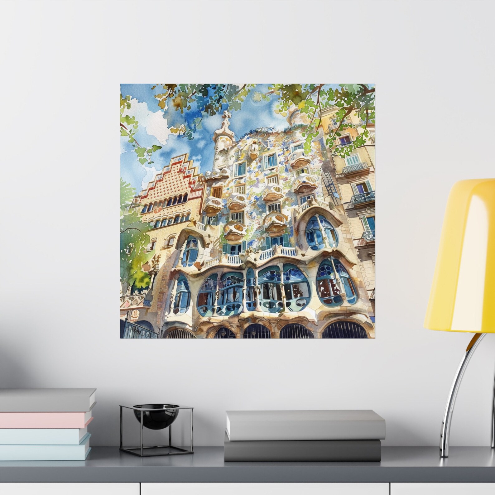 Barcelona Painting Gaudi Architecture Print, Casa Batlló Gaudí House ...