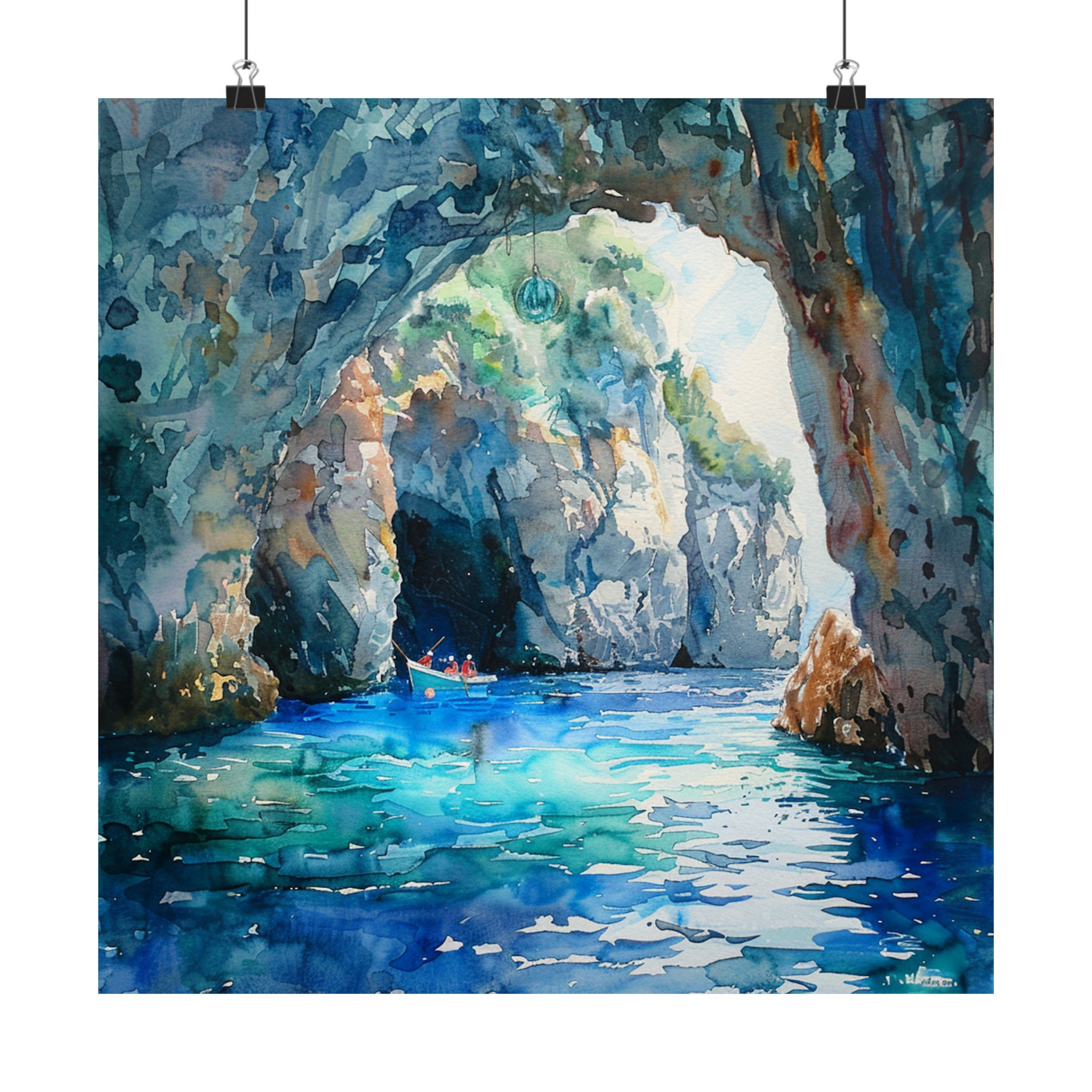 Blue Grotto Painting Capri Island Watercolor Art Print Original Art ...
