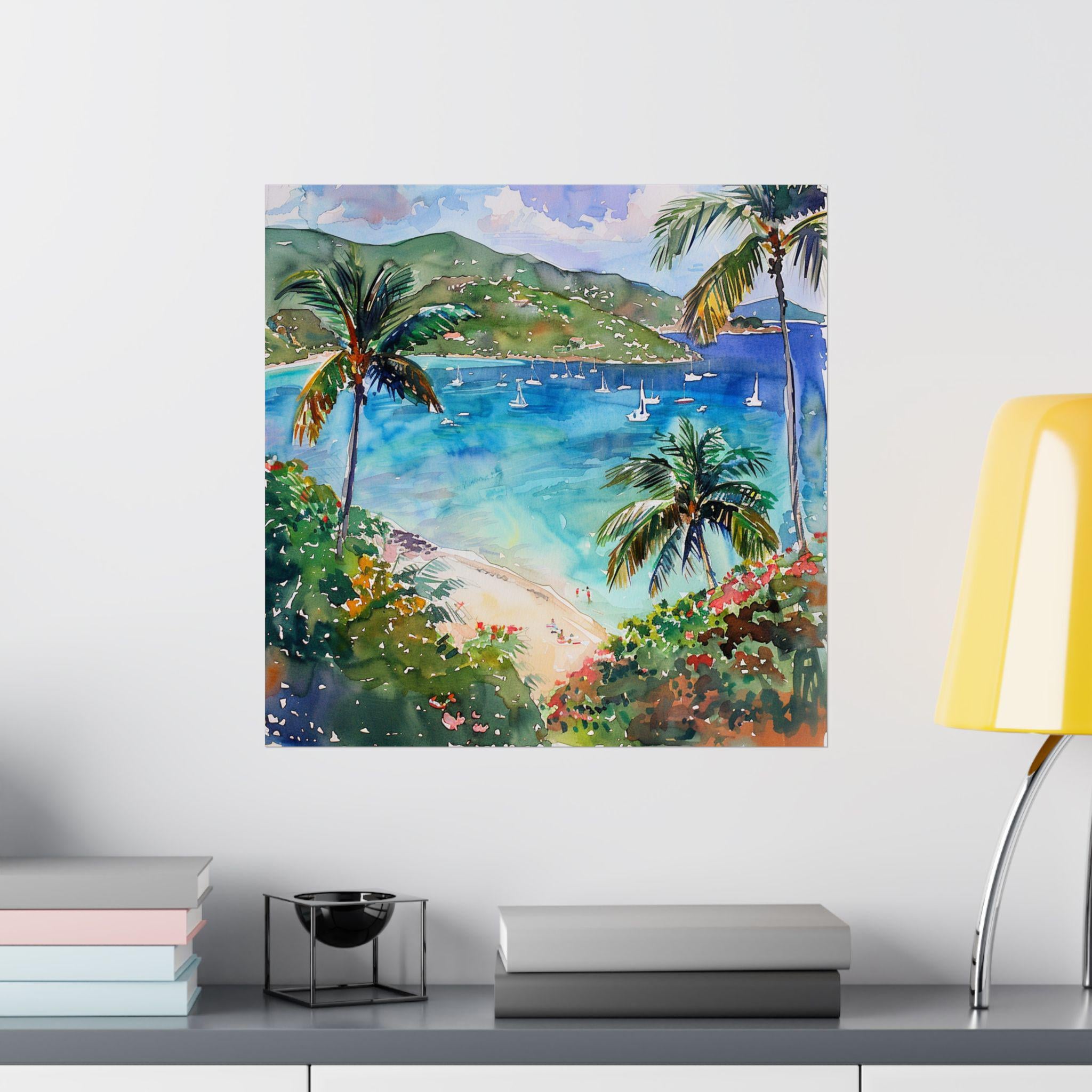 St John Art, Virgin Islands Painting, Watercolor Palm Trees and ...