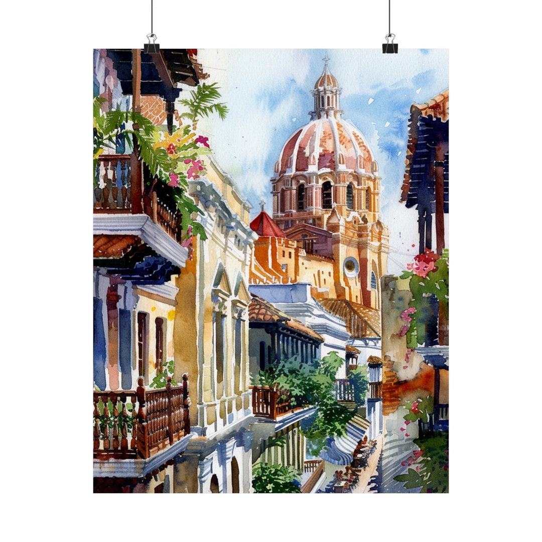 Cartagena Art Print Colombia Painting, Colonial Cartagena Travel Poster ...