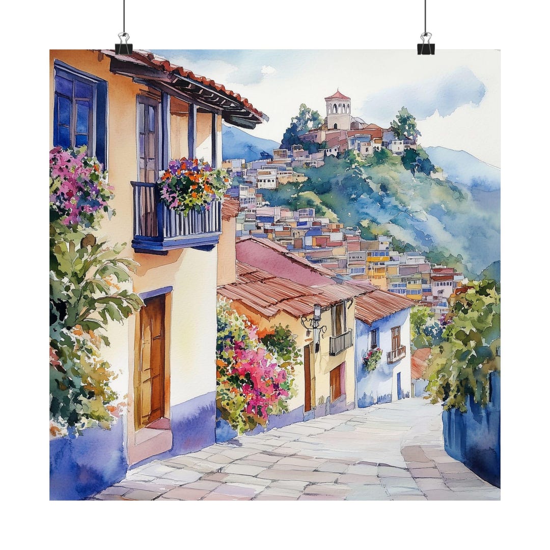 Quito Ecuador Streetscape Art Print, Colorful Watercolor Painting ...