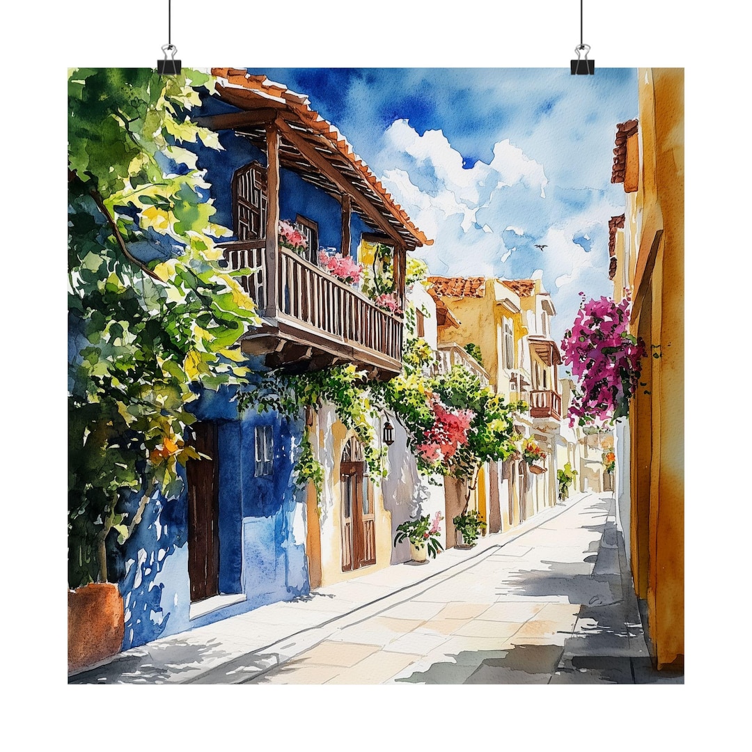 Cartagena Art, Getsemani Streetscape Watercolor Painting, Caribbean ...