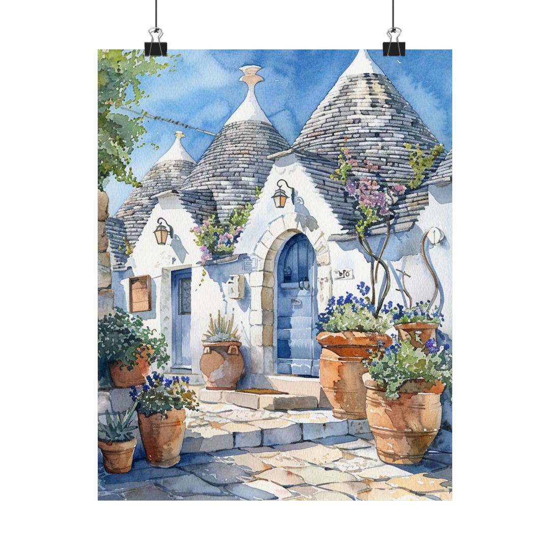 Alberobello Painting, Puglia Italy Art Print, Trulli House Italian ...