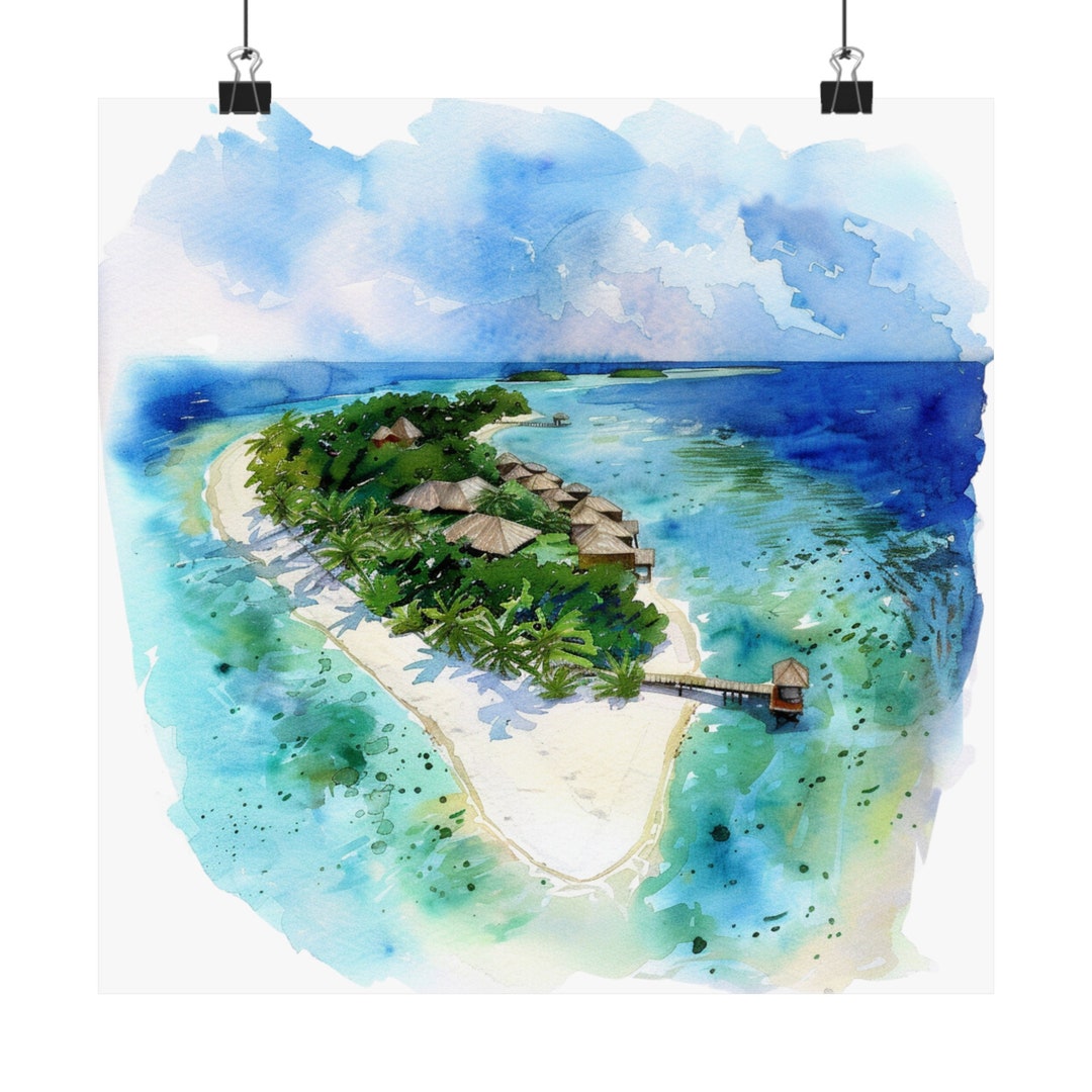 Maldives Art Print, Watercolor Painting, Atolls of the Maldives Print ...
