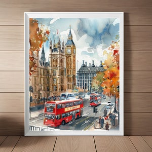 London Painting UK Cityscape Art Print, Big Ben and Red Double Decker ...