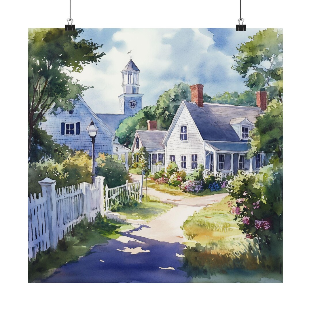 Cape Cod Art Print, Quaint Seaside Northeastern USA Town, Cottages by ...