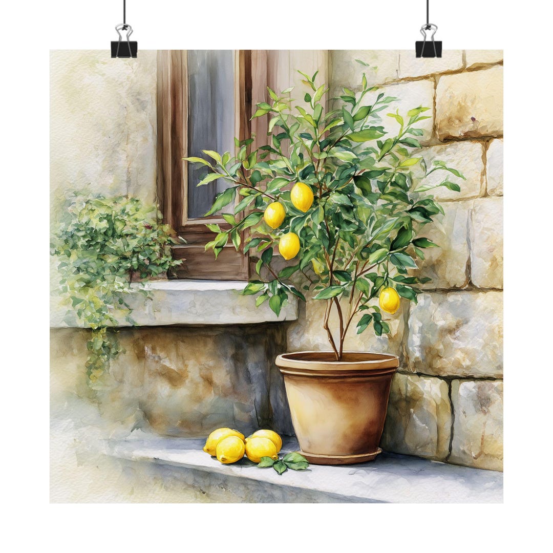 Italian Lemon Tree Watercolor Art Print: Rustic Mediterranean Decor - Etsy