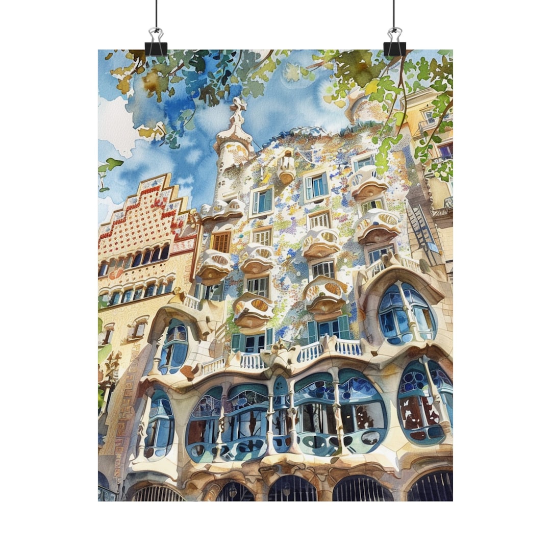Barcelona Painting Gaudi Architecture Print, Casa Batlló Gaudí House ...