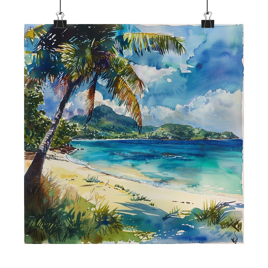Seychelles Art Print, Island Watercolor Painting, Beach Print, Seascape ...