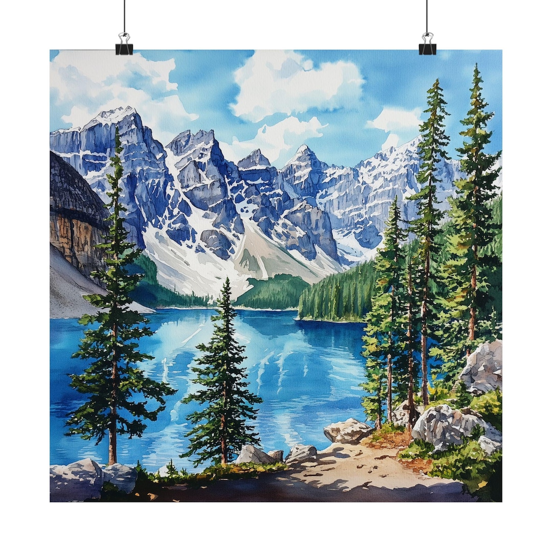 Moraine Lake Art, Banff National Park Watercolor Painting, Canada Wall ...