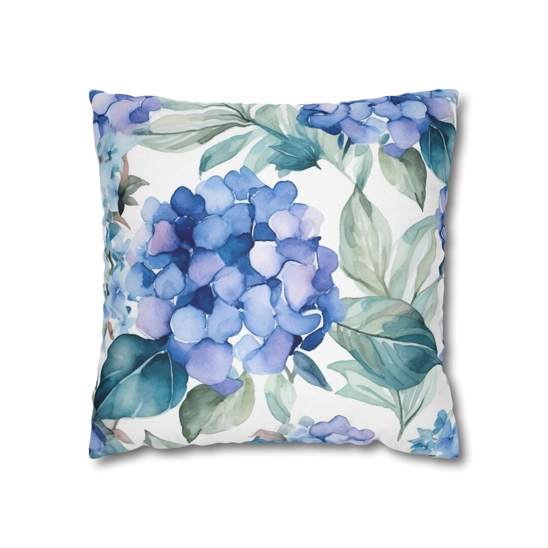 Hydrangea Pillow Cover, Blue Hydrangeas Pillowcase, Hydrangea Decor ...