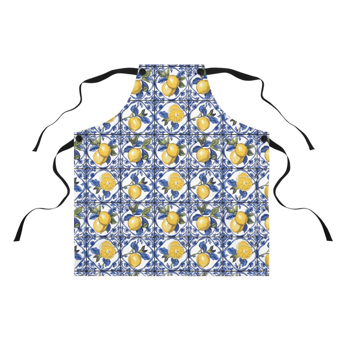 Italian Apron Lemons and Blue Tile Kitchen Apron Spring Baking Apron ...