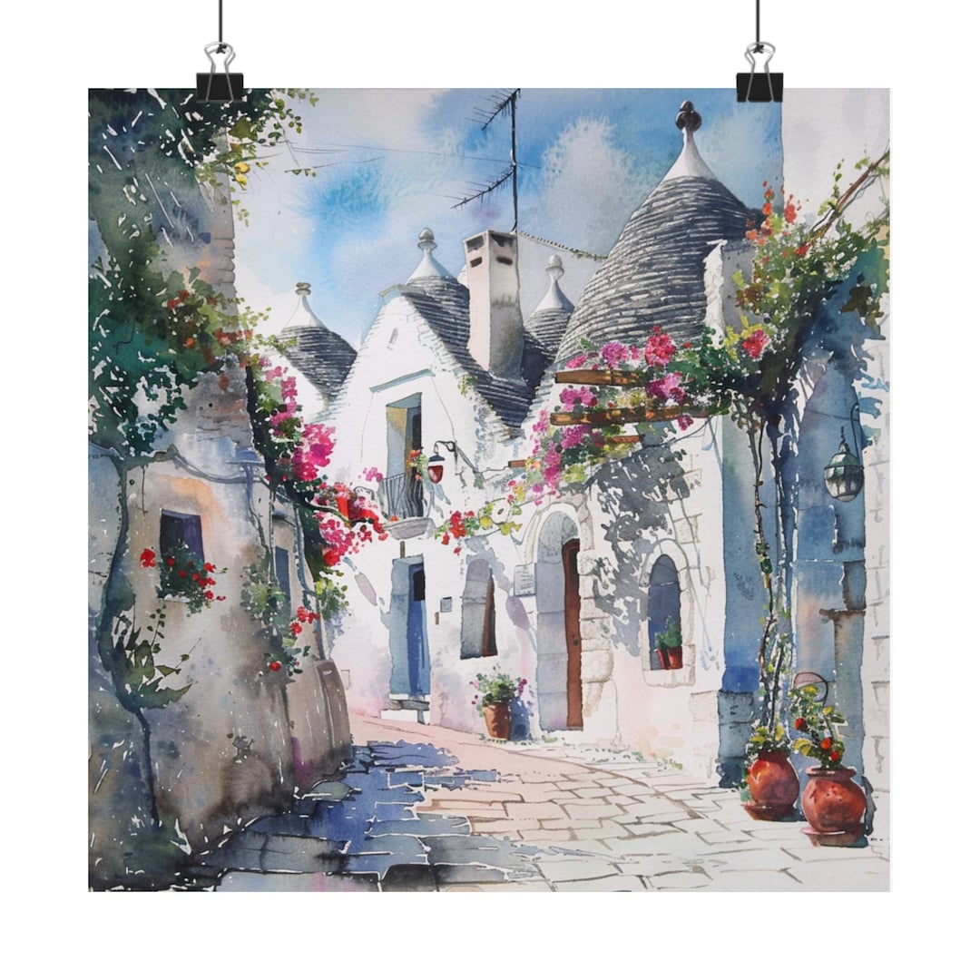 Puglia Painting, Alberobello Italy Art Print, Trulli Houses Italian ...