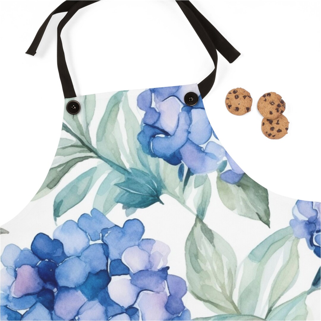 Blue Hydrangeas Apron, Floral Baking Apron, Watercolor Hydrangea Decor ...