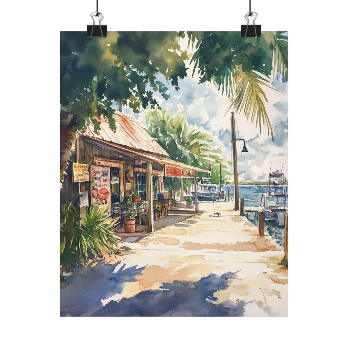 Key Largo Art, Bait Shop Watercolor Painting, Seaside Dock Print ...