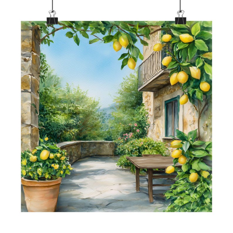 Amalfi Coast Lemon Tree Art: Italian Villa Watercolor Print - Etsy
