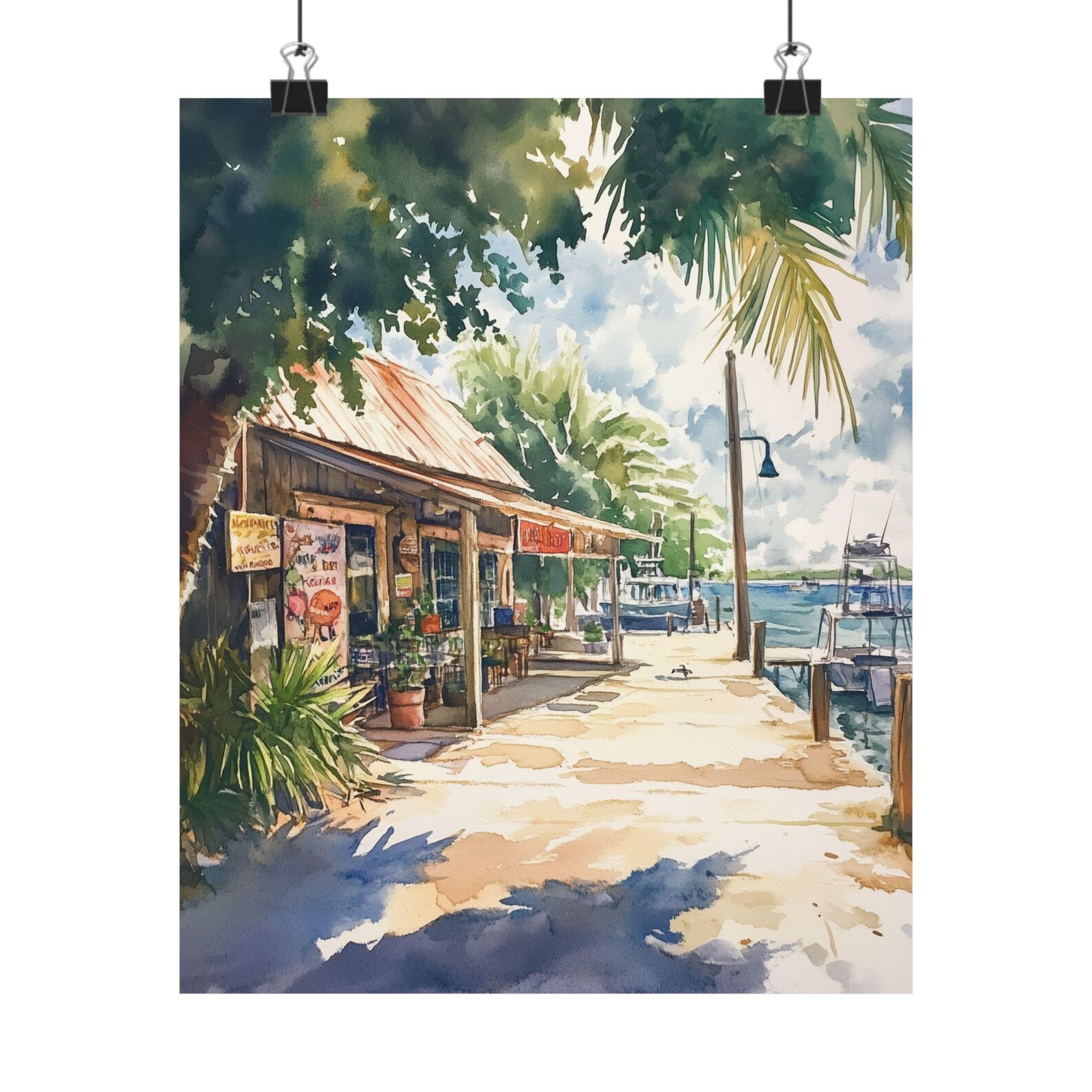 Key Largo Art, Bait Shop Watercolor Painting, Seaside Dock Print ...