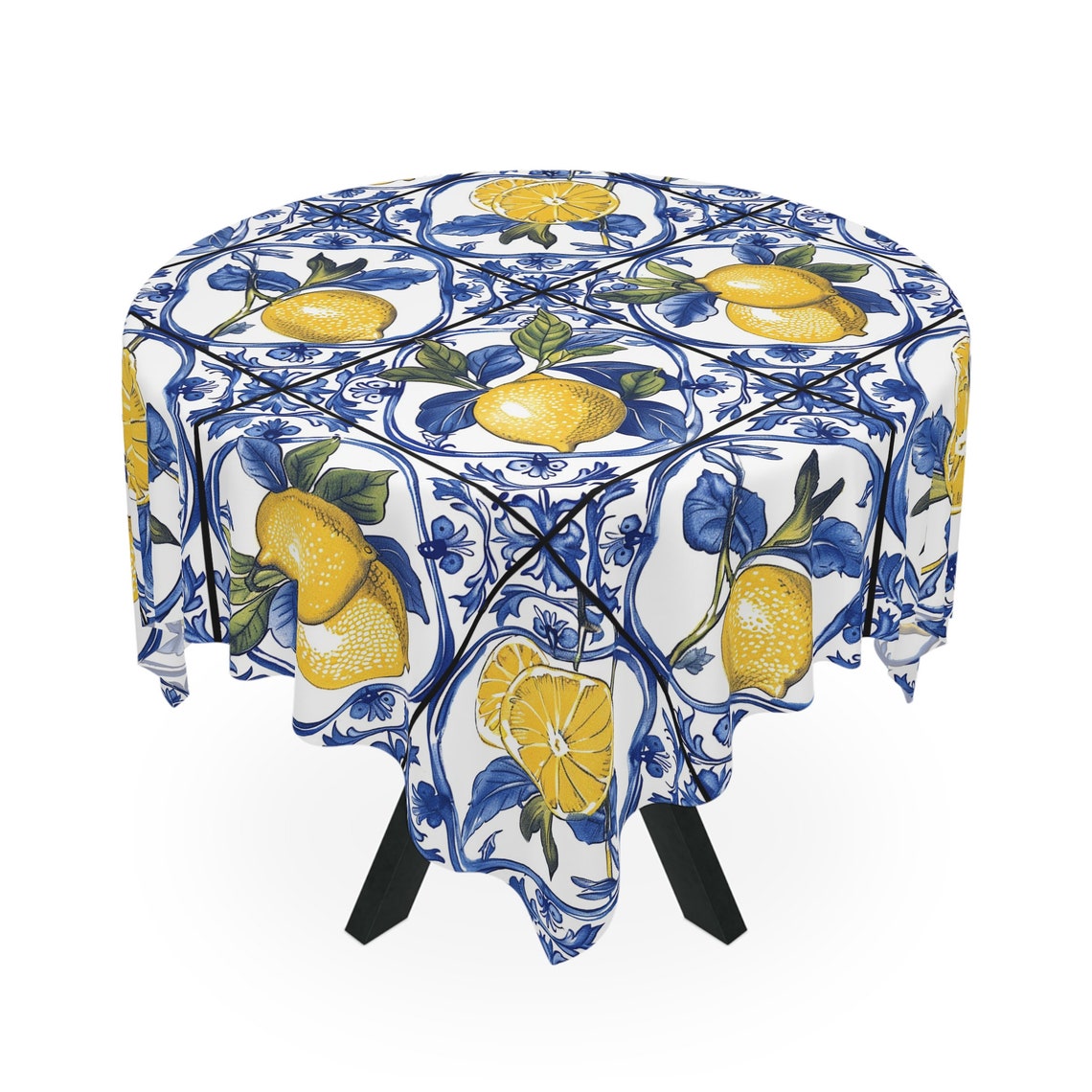 Italian Lemon Tile Tablecloth, Blue and Yellow Tablecloth, Brunch Decor ...