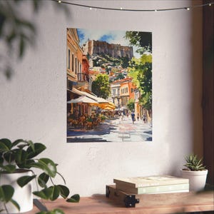 Athens Art, Greek Cityscape Watercolor Painting, Greece Print, Hilltop ...