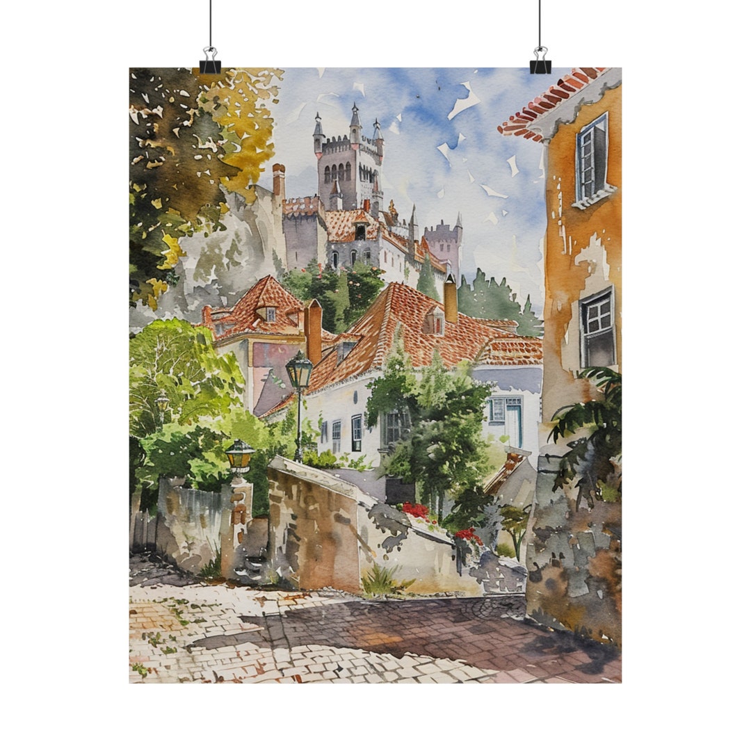 Historic Sintra Painting Portugal Art Print, European Watercolor Art ...