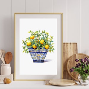 Watercolor Lemon Tree Print Italy Lemons Italian Majolica Tile Mosaic ...