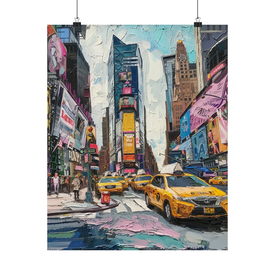 NYC Times Square Art Print, New York Painting, Taxi Cab New York City ...