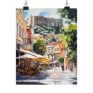 Athens Art, Greek Cityscape Watercolor Painting, Greece Print, Hilltop ...