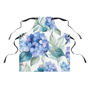 Blue Hydrangeas Apron, Floral Baking Apron, Watercolor Hydrangea Decor ...