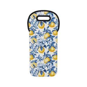 Italian Lemon Wine Tote Bag, Blue Floral Chinoiserie Wine Tote, Lemon ...