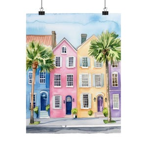 Rainbow Row Watercolor Painting, Charleston Gift, South Carolina Art ...
