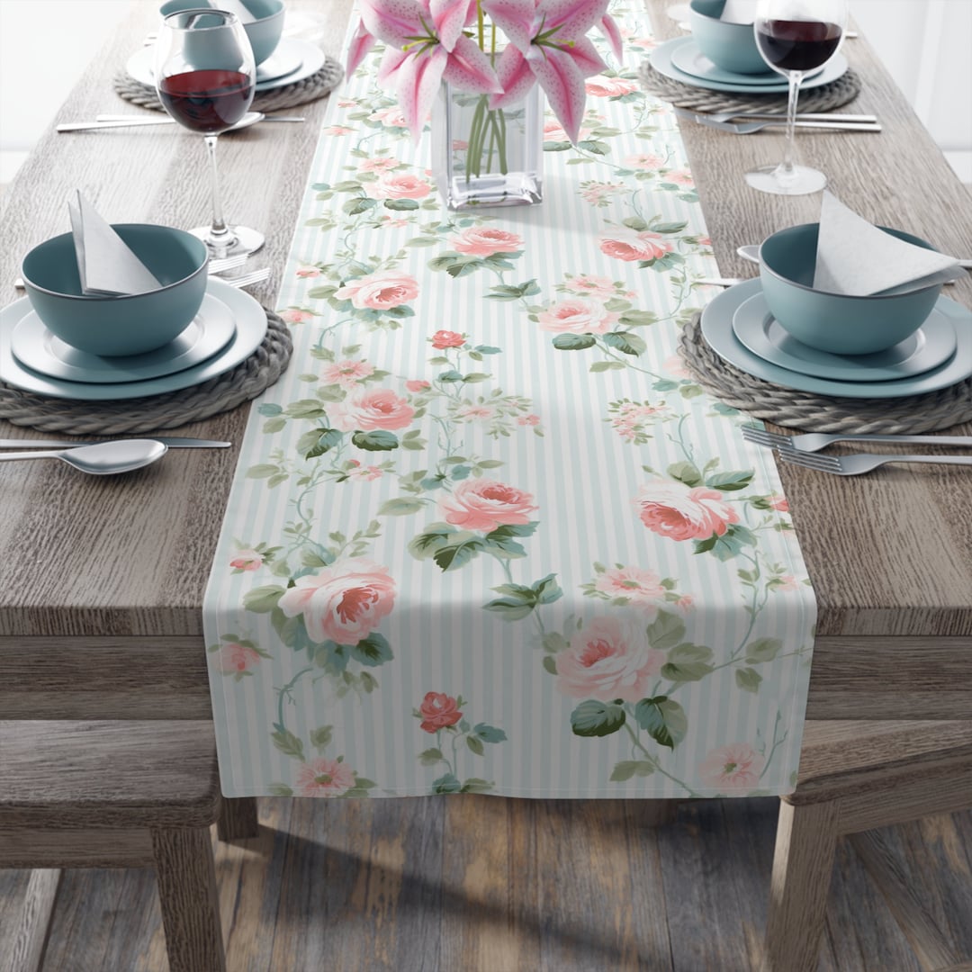Shabby Chic Roses Table Runner, Wedding Bridal Brunch Table Runner ...