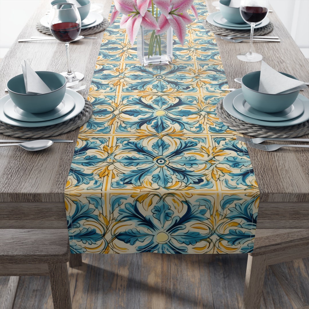 Majolica Tile Design Table Runner, Italian Table Runner, European Style ...