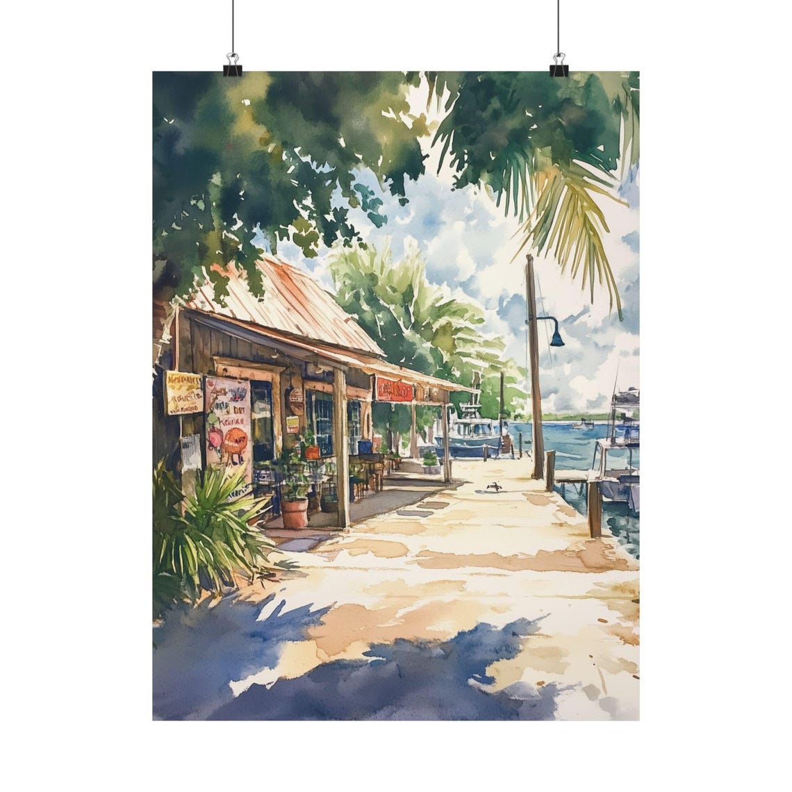Key Largo Art, Bait Shop Watercolor Painting, Seaside Dock Print ...