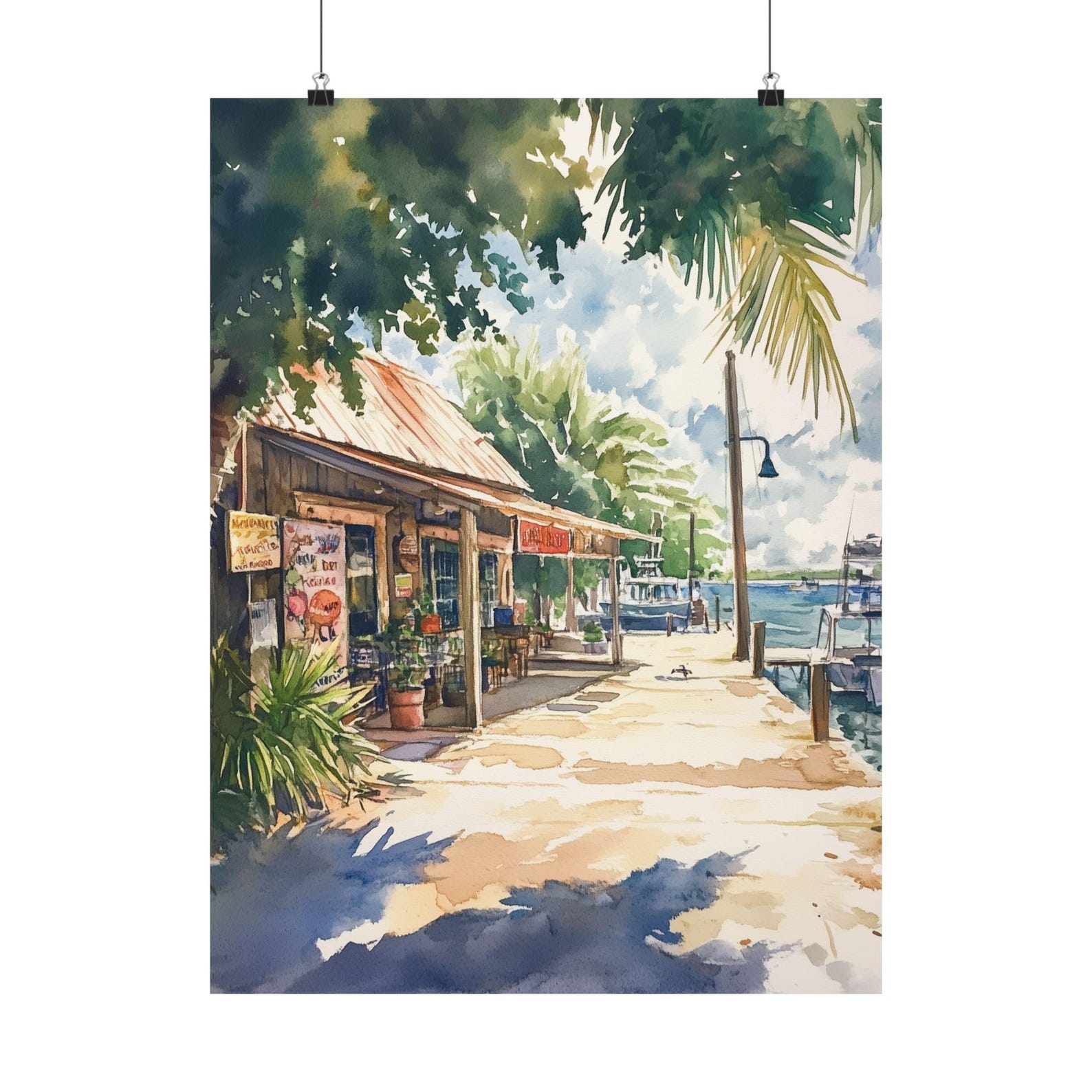 Key Largo Art, Bait Shop Watercolor Painting, Seaside Dock Print ...