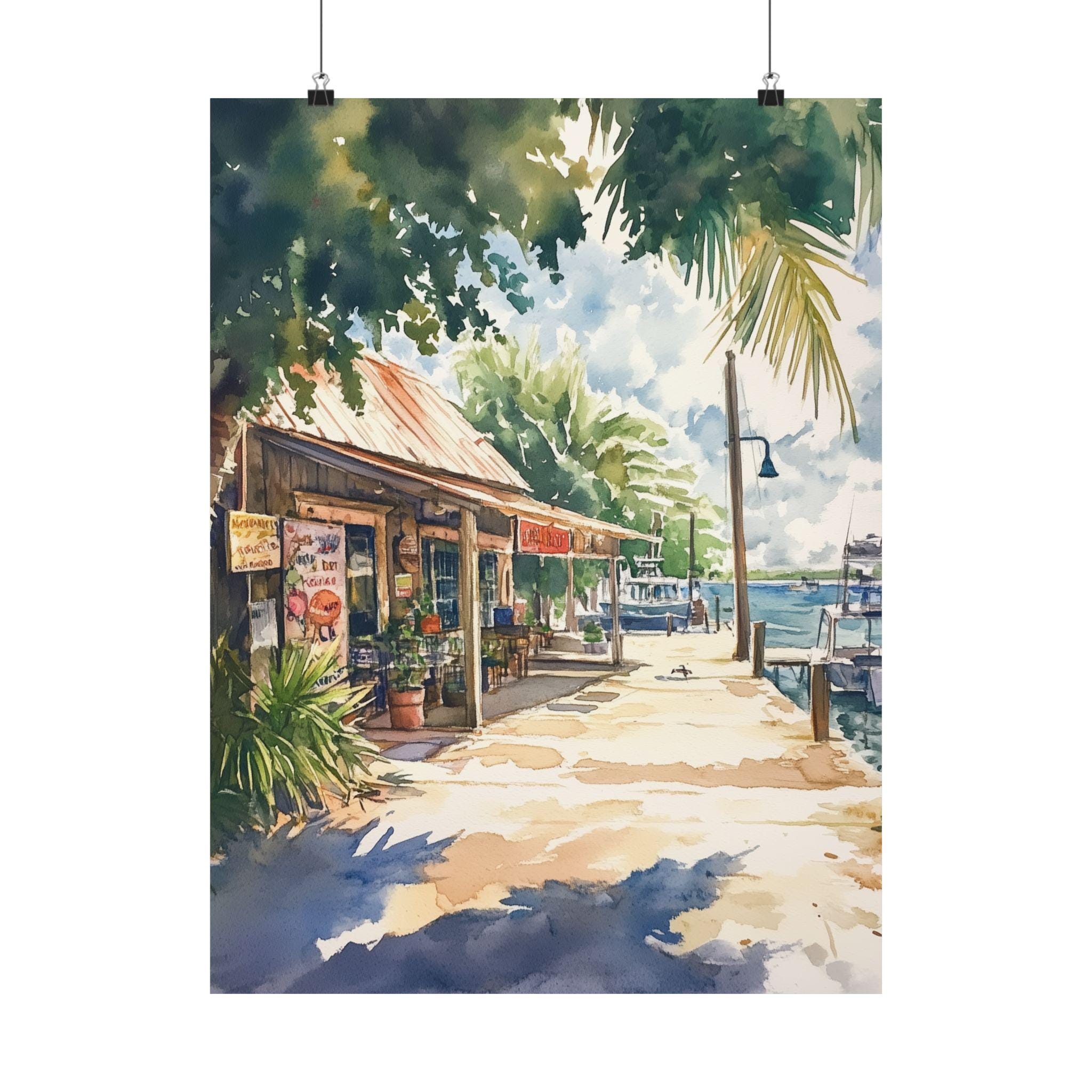 Key Largo Art, Bait Shop Watercolor Painting, Seaside Dock Print ...