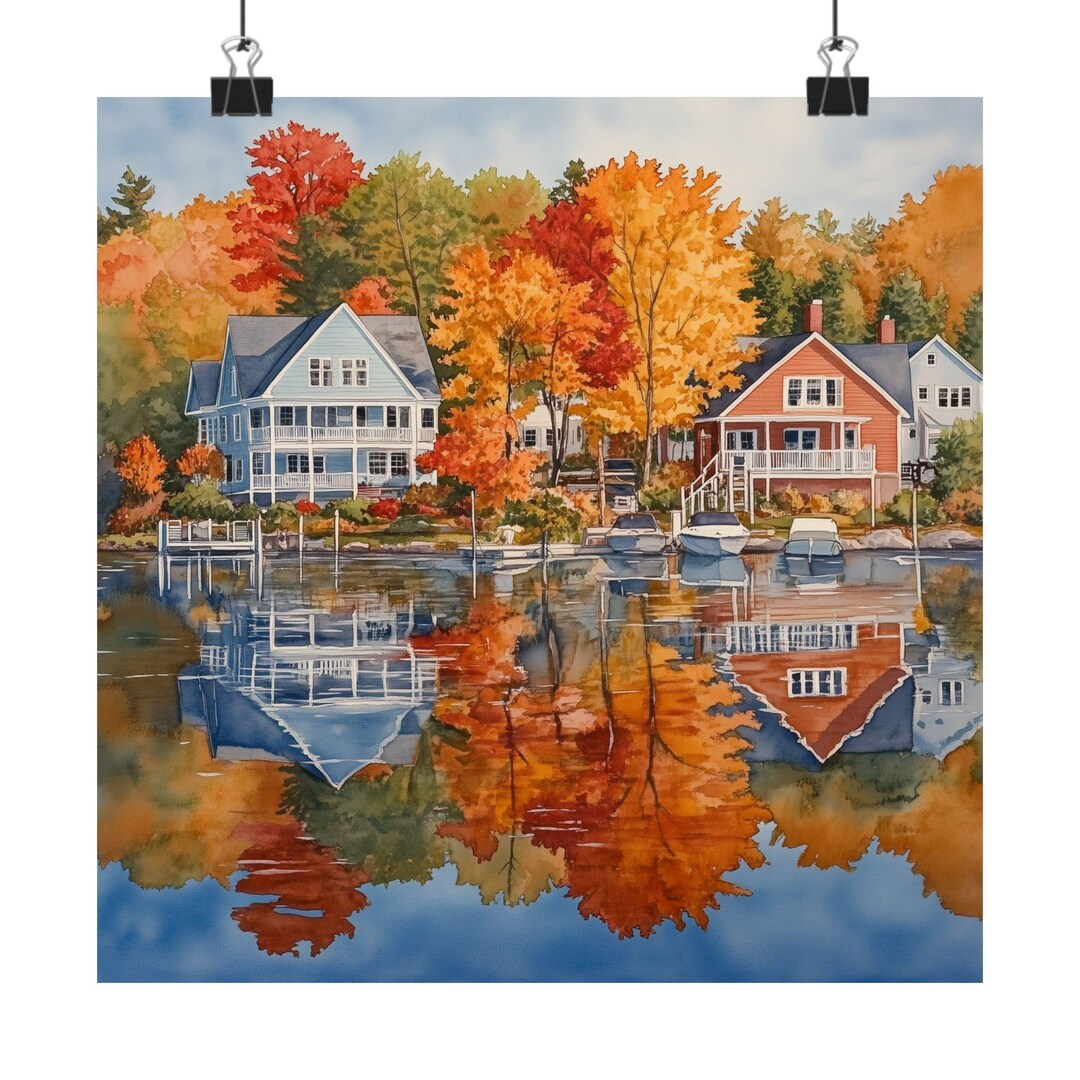 Alton Bay Painting, New Hampshire Fall Wall Art, Watercolor Print, Lake ...