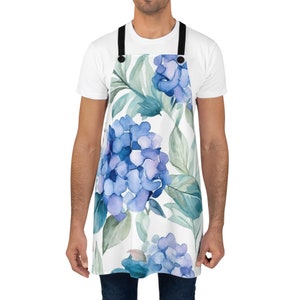 Blue Hydrangeas Apron, Floral Baking Apron, Watercolor Hydrangea Decor ...