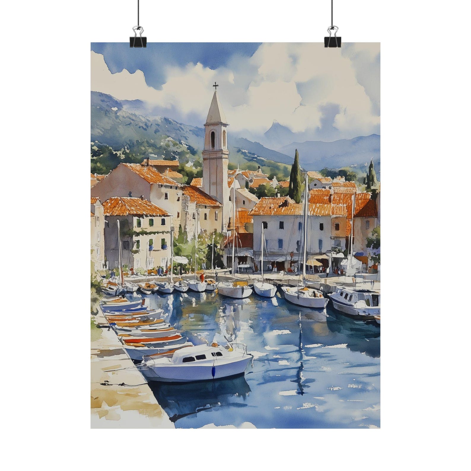 Split Croatia Watercolor Art Print: Harbor Seascape Artwork, Coastal ...
