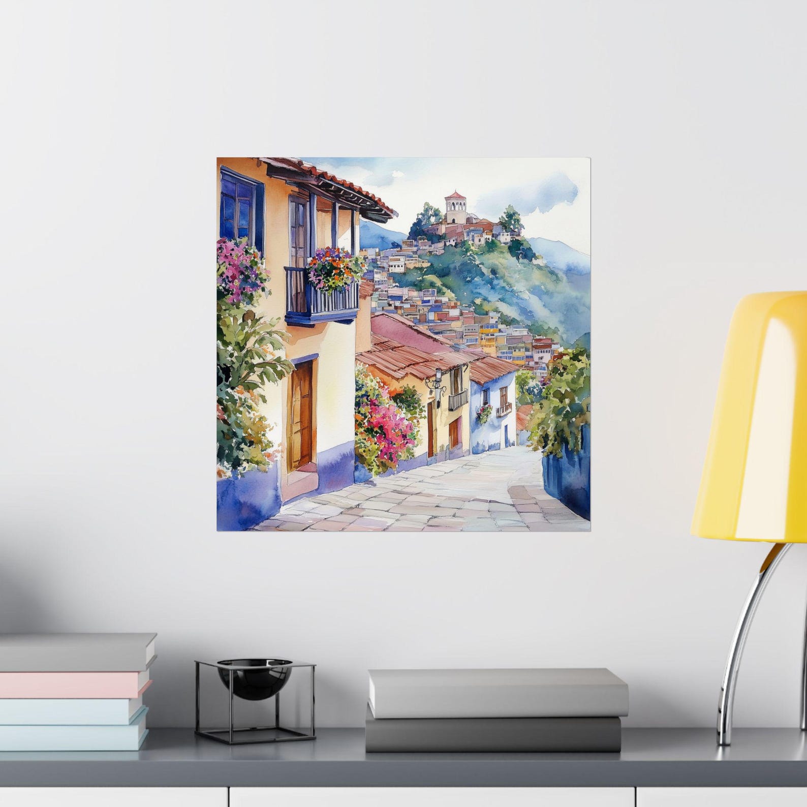 Quito Ecuador Streetscape Art Print, Colorful Watercolor Painting ...