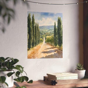 Tuscany Cypress Tree Watercolor Painting, Italy Travel Poster, Italian ...