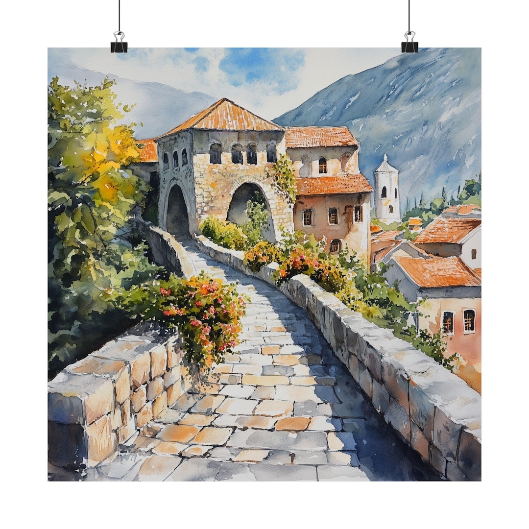 Mostar Bosnia Watercolor Art Print: Bosnia and Herzegovina Artwork ...