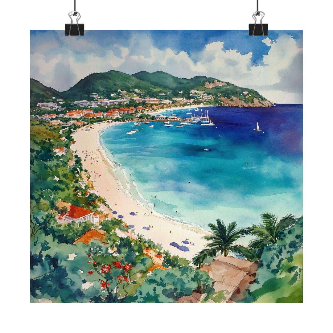 St Maarten Painting, Great Bay Beach Art Print, Coastal Island ...